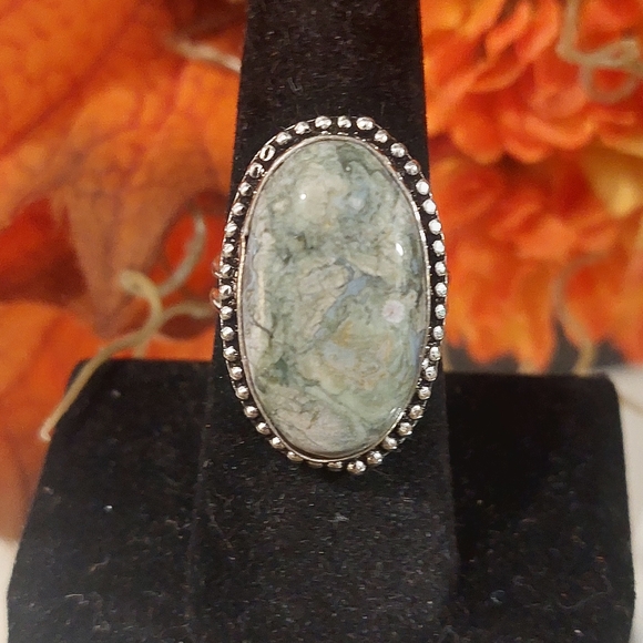 925 | Jewelry | 925 Rainforest Rhyolite Silver Ring Size 7 34 Stamped ...